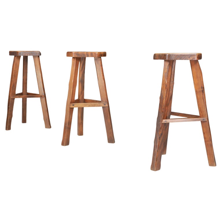 Olavi Hänninen Brutalist Elm Wood Bar Stools, Finland, 1960s For Sale ...