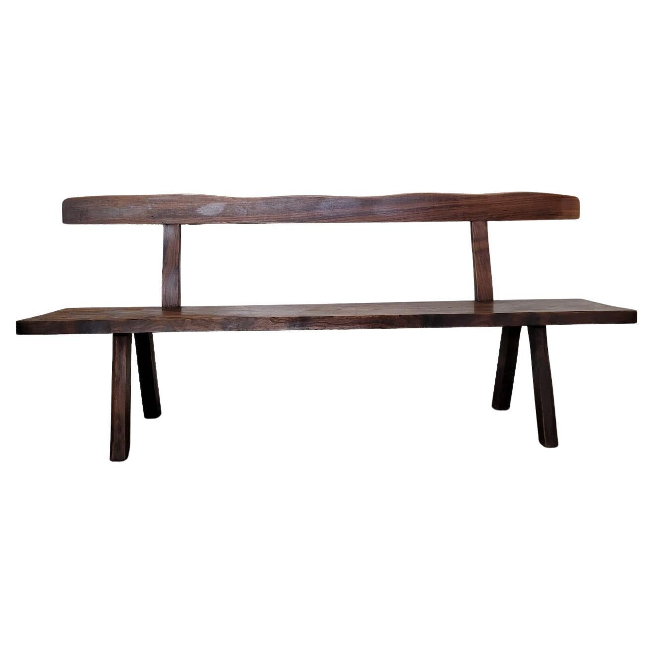 French Stained Ash Curved Wooden Benches, Set of Two For Sale at 1stDibs