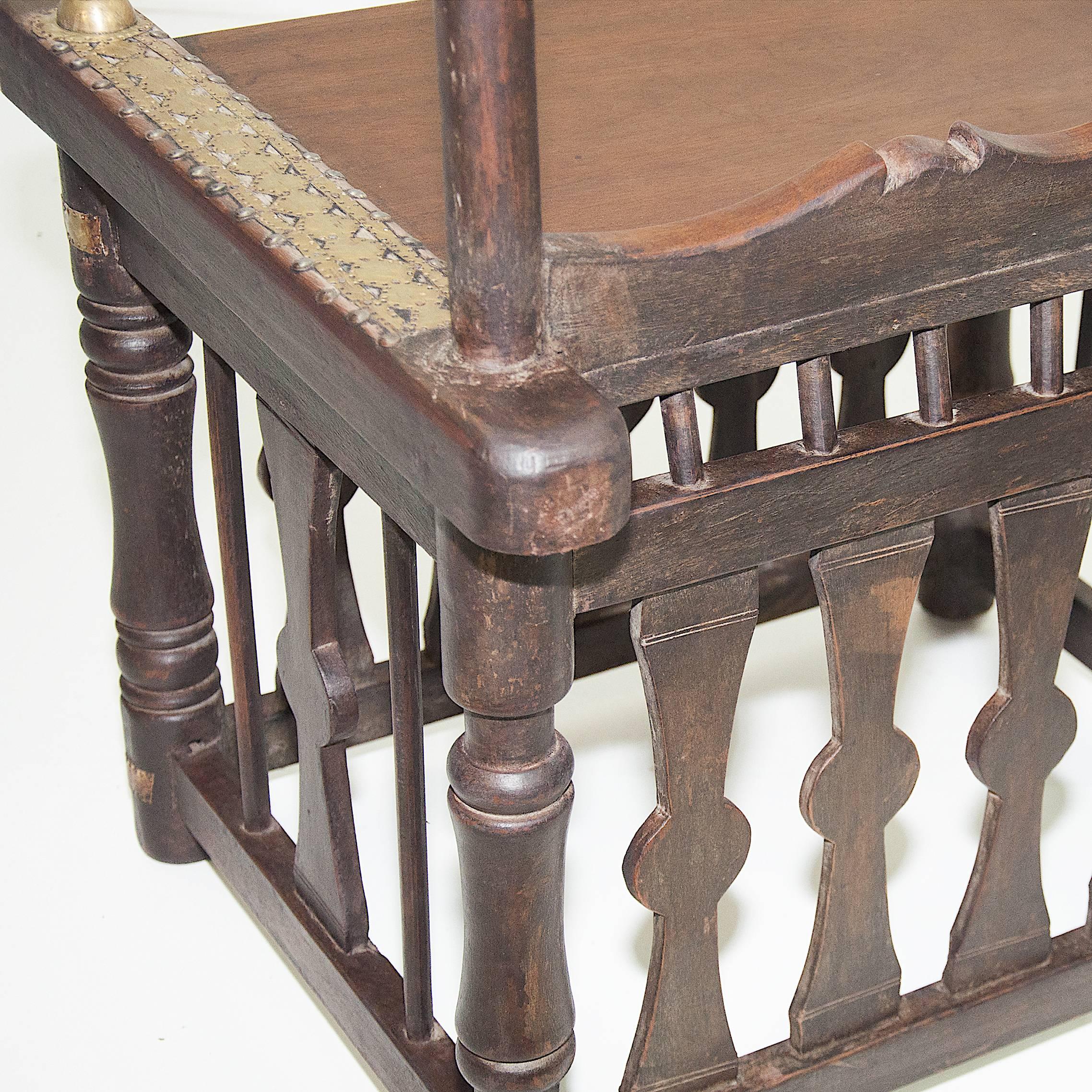 Old African Tribal Throne in Solid Wood and Brass with Brown and Yellow ...