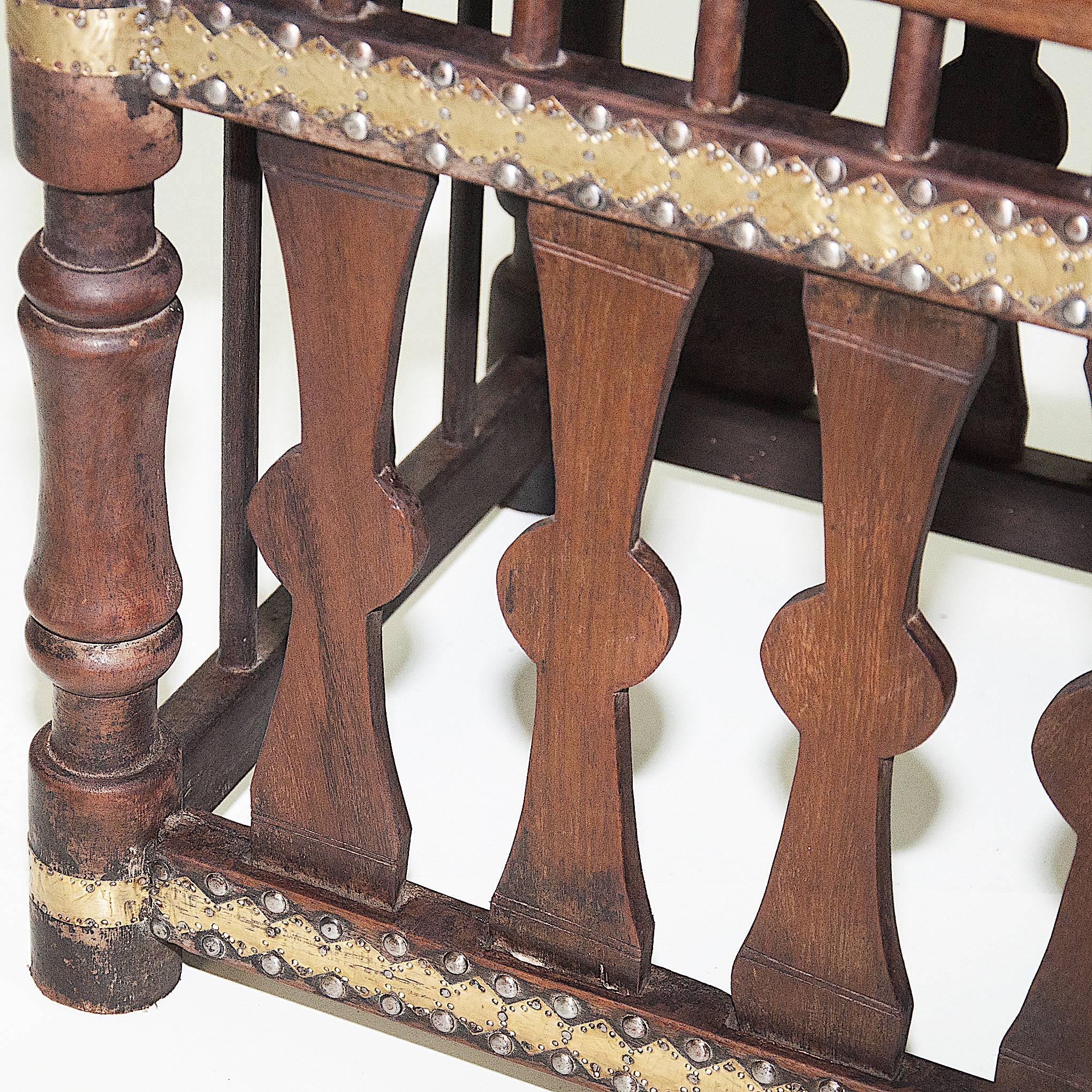 Old African Tribal Throne in Solid Wood and Brass with Brown and Yellow ...