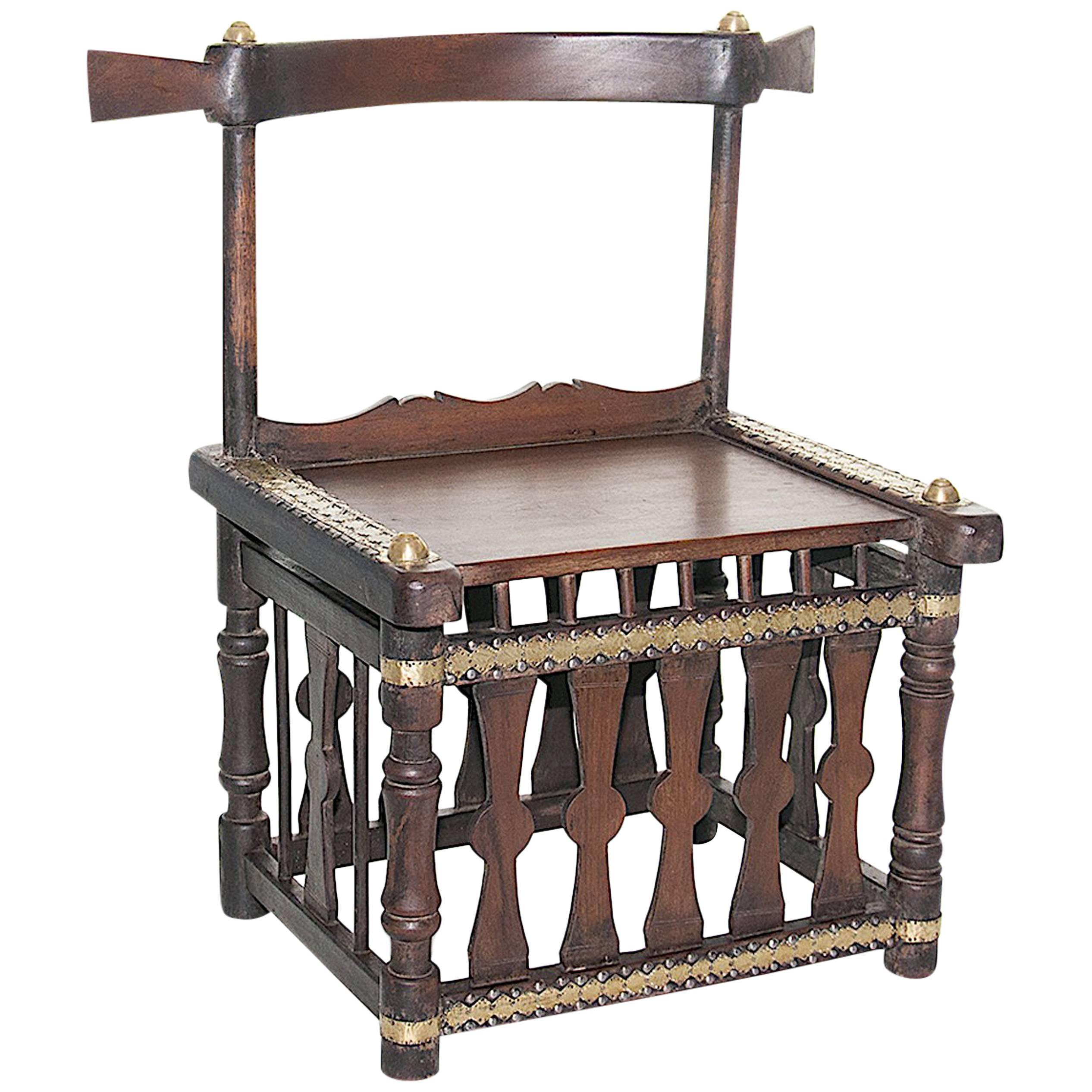 Old African Tribal Throne in Solid Wood and Brass with Brown and Yellow ...