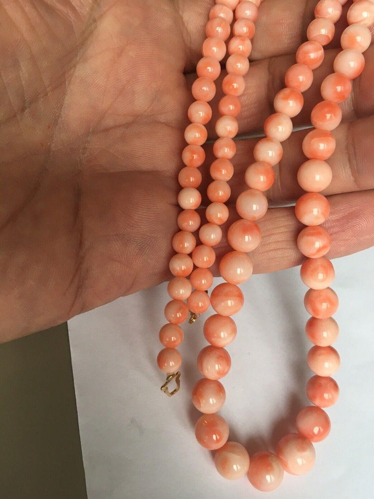 Old Bead Angel Skin Coral 9.6MM-5.5MM Bead Graduated Necklace 25.5 ...