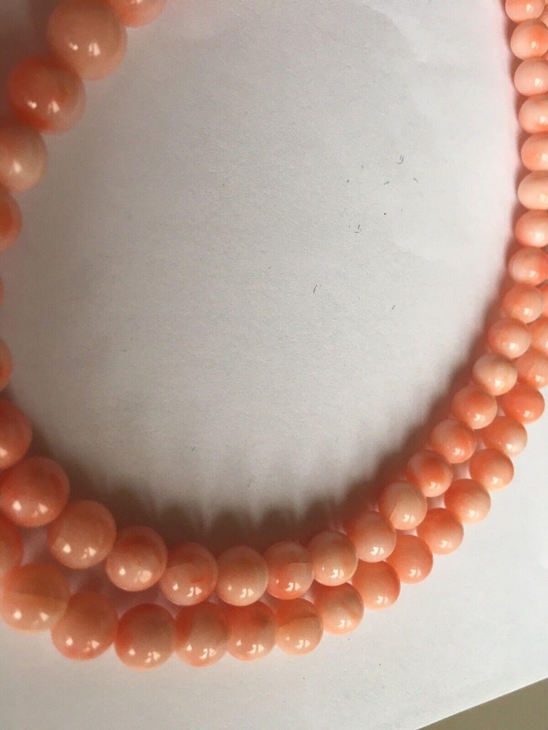 Old Bead Angel Skin Coral 9.6MM-5.5MM Bead Graduated Necklace 25.5 ...