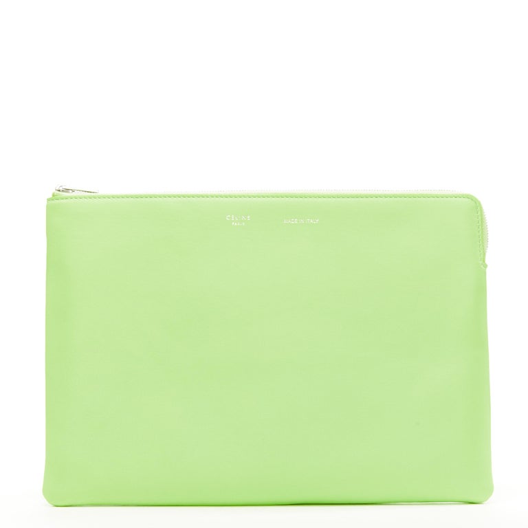 OLD CELINE Phoebe Philo 2018 Lime green zip pouch clear PVC shopper ...