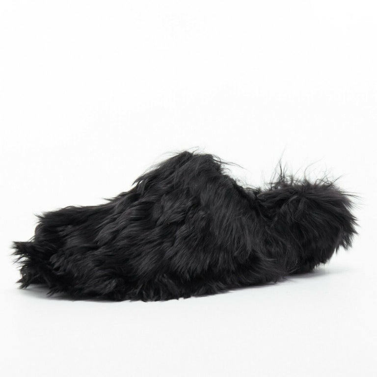 OLD CELINE PHOEBE PHILO black alpaca long fur slip on mule clog ...