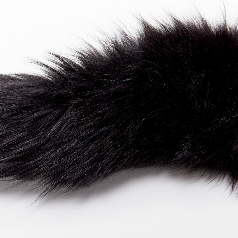 OLD CELINE Phoebe Philo black fox fur tail clasp silver tone keyring ...