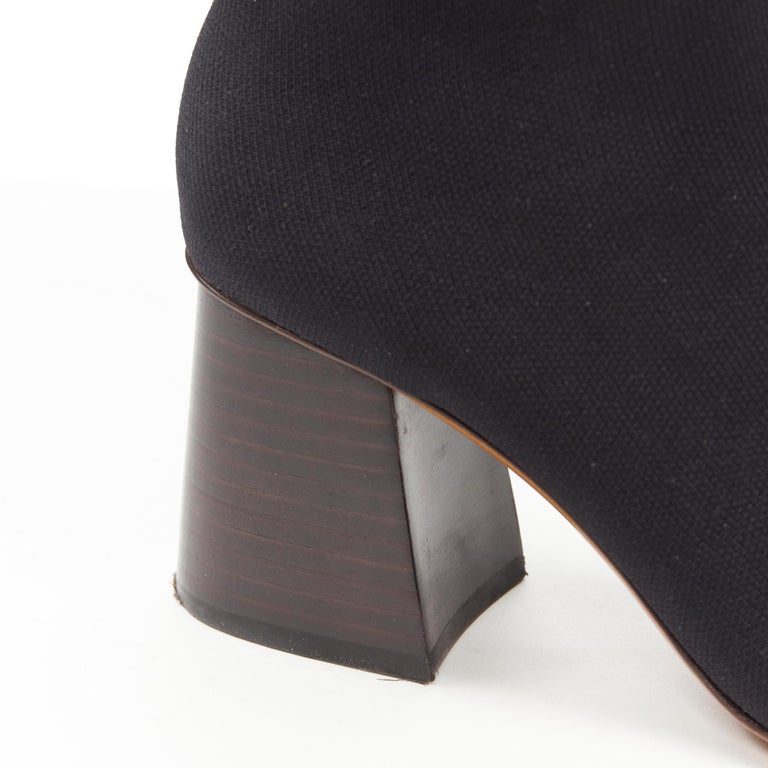 OLD CELINE PHOEBE PHILO black sock knit round toe wooden block heel ...