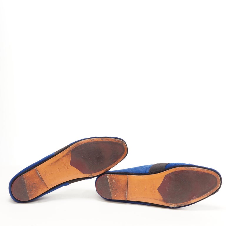 OLD CELINE PHOEBE PHILO blue pony hair grosgrain ribbon slip on flats ...