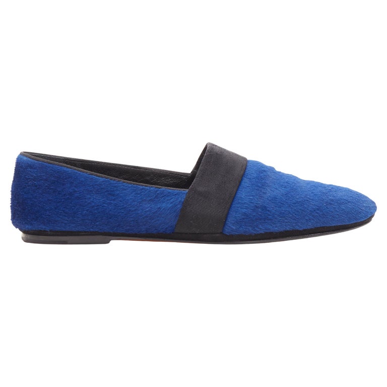 OLD CELINE PHOEBE PHILO blue pony hair grosgrain ribbon slip on flats ...