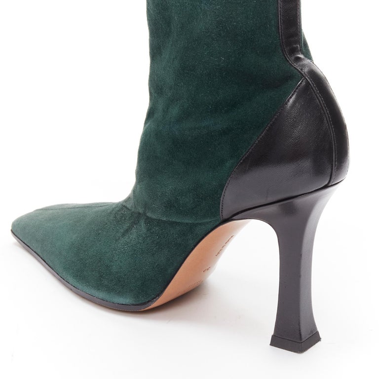 OLD CELINE Phoebe Philo Madame green suede leather spool heel boots ...