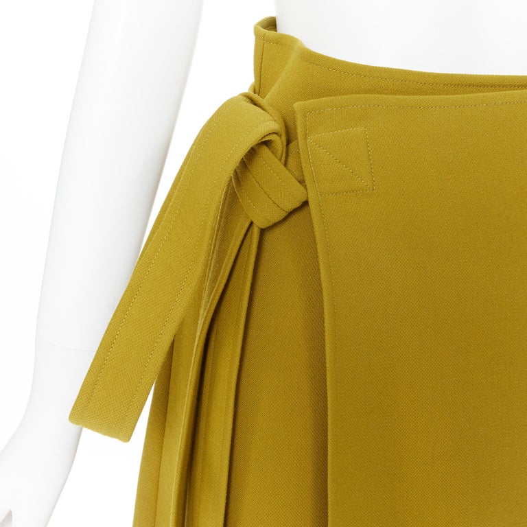 OLD CELINE PHOEBE PHILO mustard wool blend tie waist wrap midi skirt ...