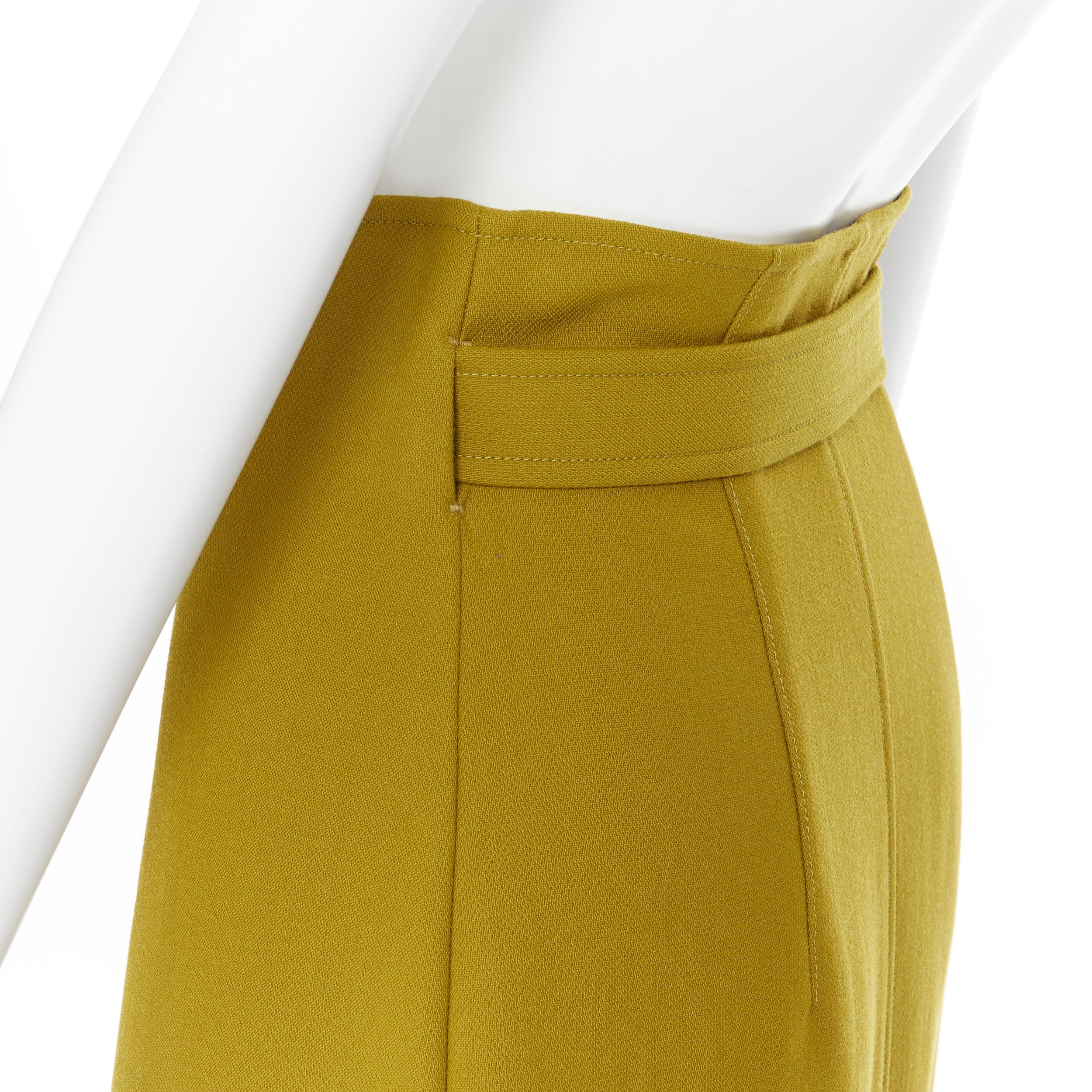 OLD CELINE PHOEBE PHILO mustard wool blend tie waist wrap midi skirt ...