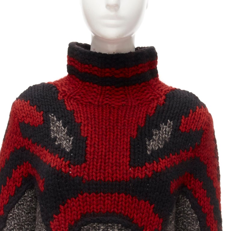 OLD CELINE Phoebe Philo red grey abstract intarsia knit sweater dress S ...