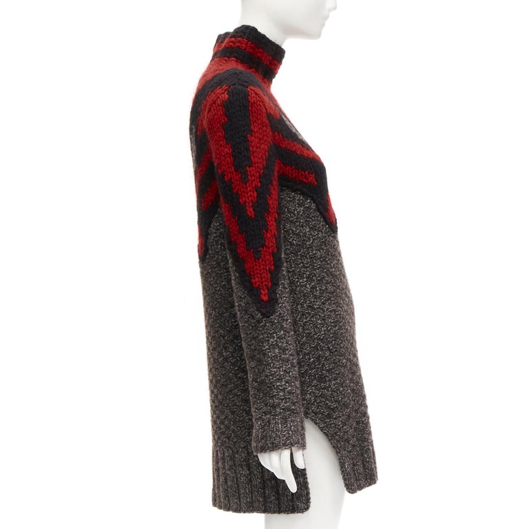 OLD CELINE Phoebe Philo red grey abstract intarsia knit sweater dress S ...