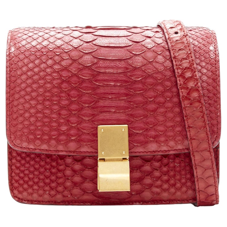 OLD CELINE Small Classic Box Bag red scalred leather gold clasp ...