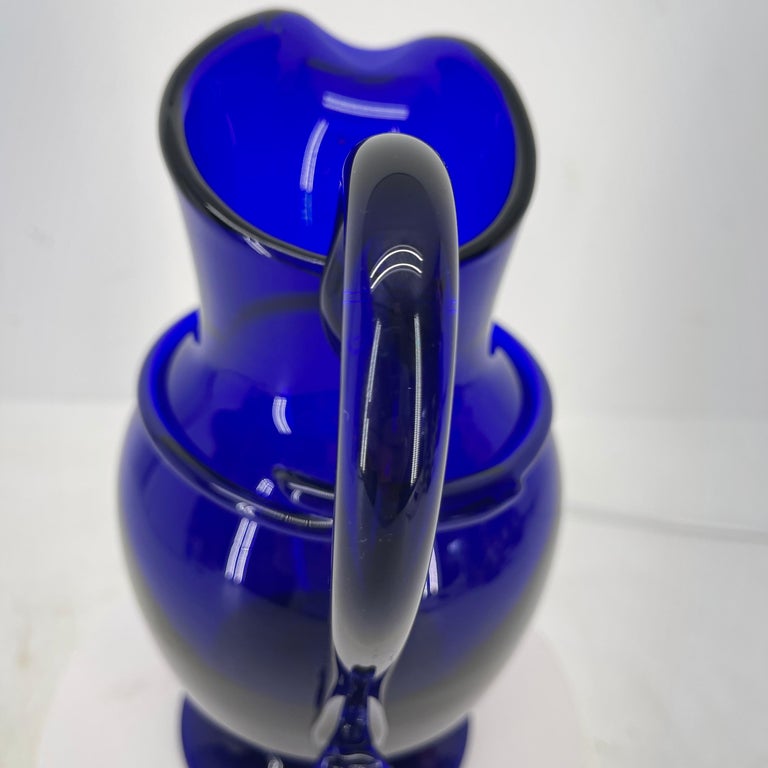 Old Cobalt Blue Glass Pitcher with Large Handle, Scandinavian, Circa ...