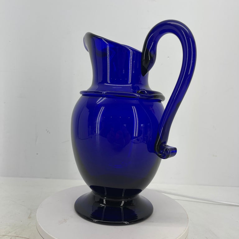 Old Cobalt Blue Glass Pitcher with Large Handle, Scandinavian, Circa ...