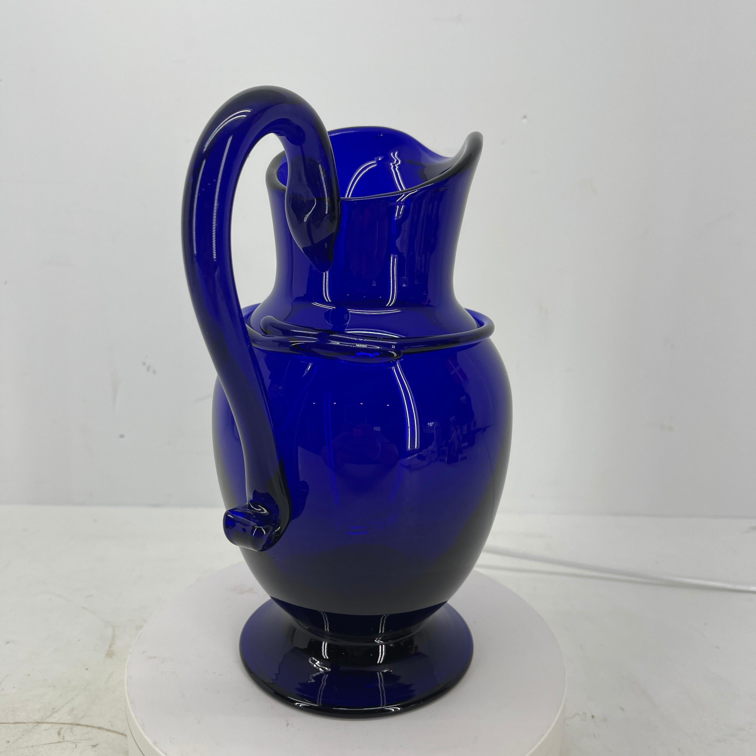 Old Cobalt Blue Glass Pitcher with Large Handle, Scandinavian, Circa ...