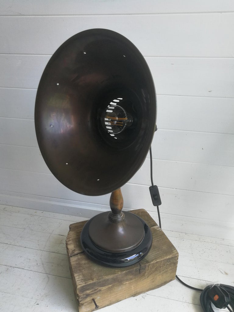 Old Copper Heat Lamp Converted, 1900s, Glazed Base Industrial Table ...
