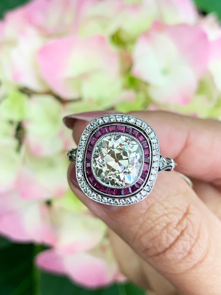 Old Cushion Cut Diamond and Ruby Engagement Ring at 1stDibs | ruby ...