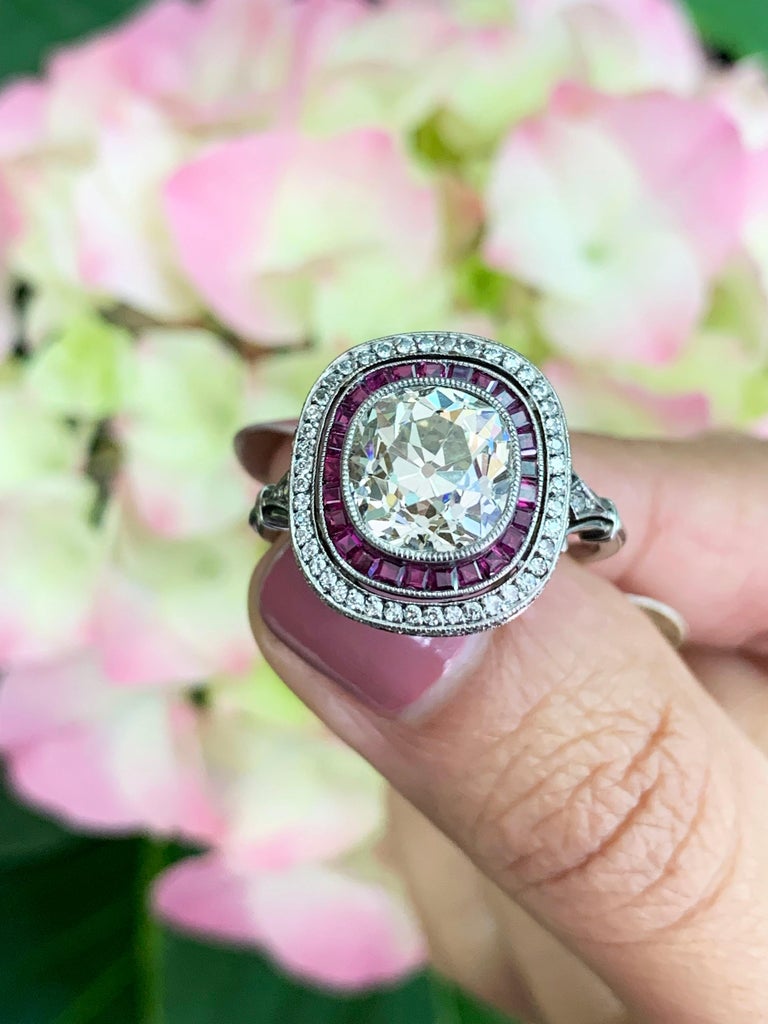 Old Cushion Cut Diamond and Ruby Engagement Ring at 1stDibs | ruby ...