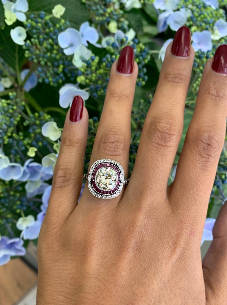 Old Cushion Cut Diamond and Ruby Engagement Ring at 1stDibs | ruby ...