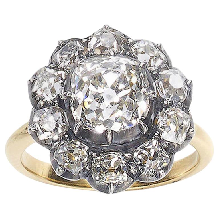 Georgian Diamond Silver Gold Cluster Ring at 1stDibs