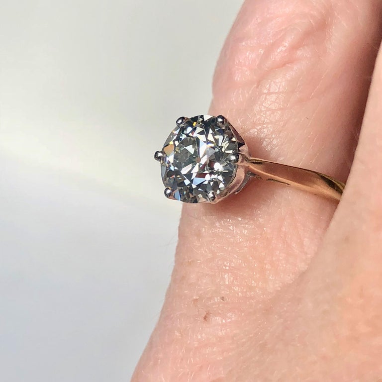 Old Cut Diamond Solitaire Single Stone Vintage Engagement Ring 2.35ct H ...