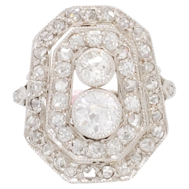 Old Cut White Diamond Ring in 14k White and Yellow Gold For Sale at 1stDibs