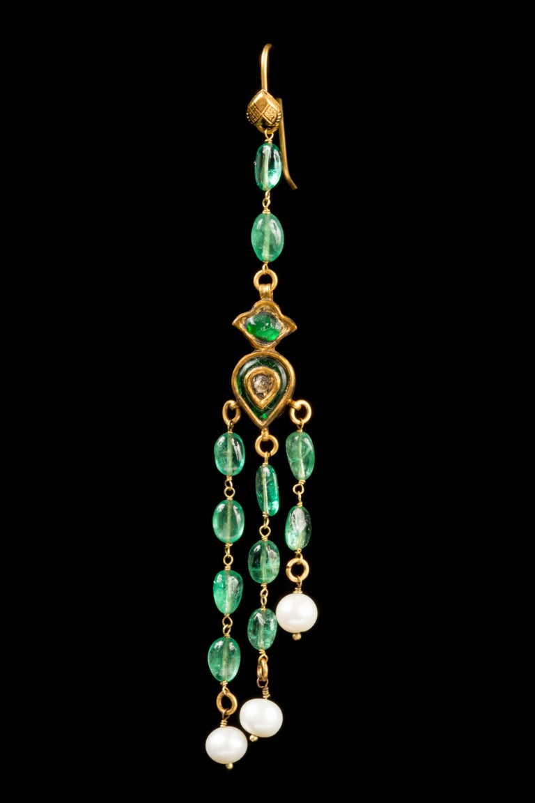 Old Emerald Cascade Earrings with Diamond in the Centre and Three Basra ...