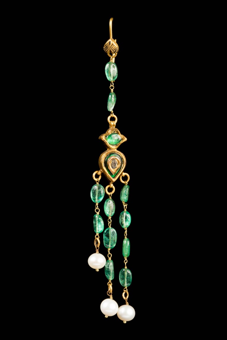 Old Emerald Cascade Earrings with Diamond in the Centre and Three Basra ...