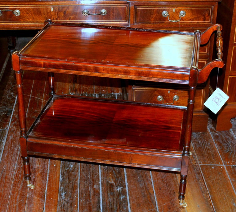 English Inlaid Flame Mahogany Tea Cart / Drinks Trolley on Casters with ...
