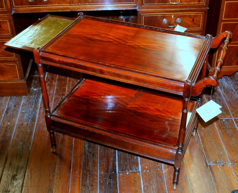 English Inlaid Flame Mahogany Tea Cart / Drinks Trolley on Casters with ...