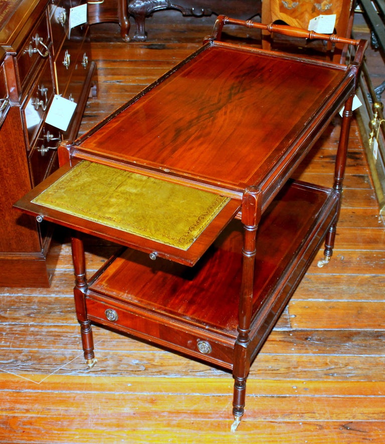 English Inlaid Flame Mahogany Tea Cart / Drinks Trolley on Casters with ...