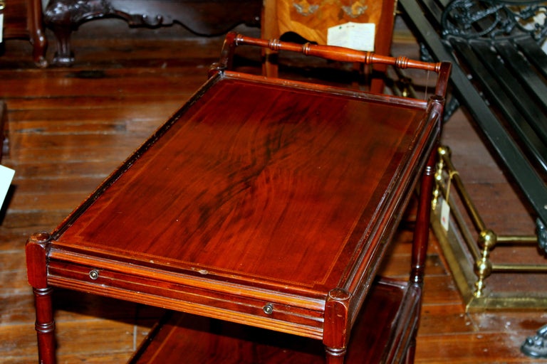 English Inlaid Flame Mahogany Tea Cart / Drinks Trolley on Casters with ...