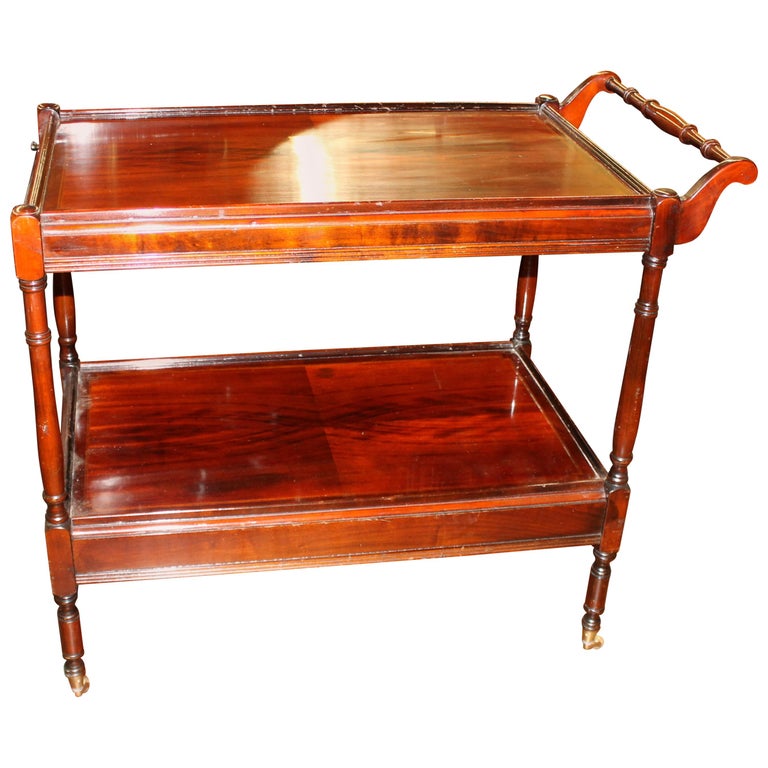 English Inlaid Flame Mahogany Tea Cart / Drinks Trolley on Casters with ...