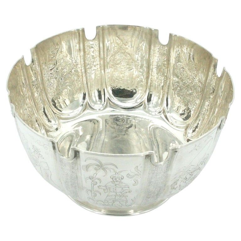 Old English Silver Chinoiserie Centerpiece Bowl For Sale at 1stDibs