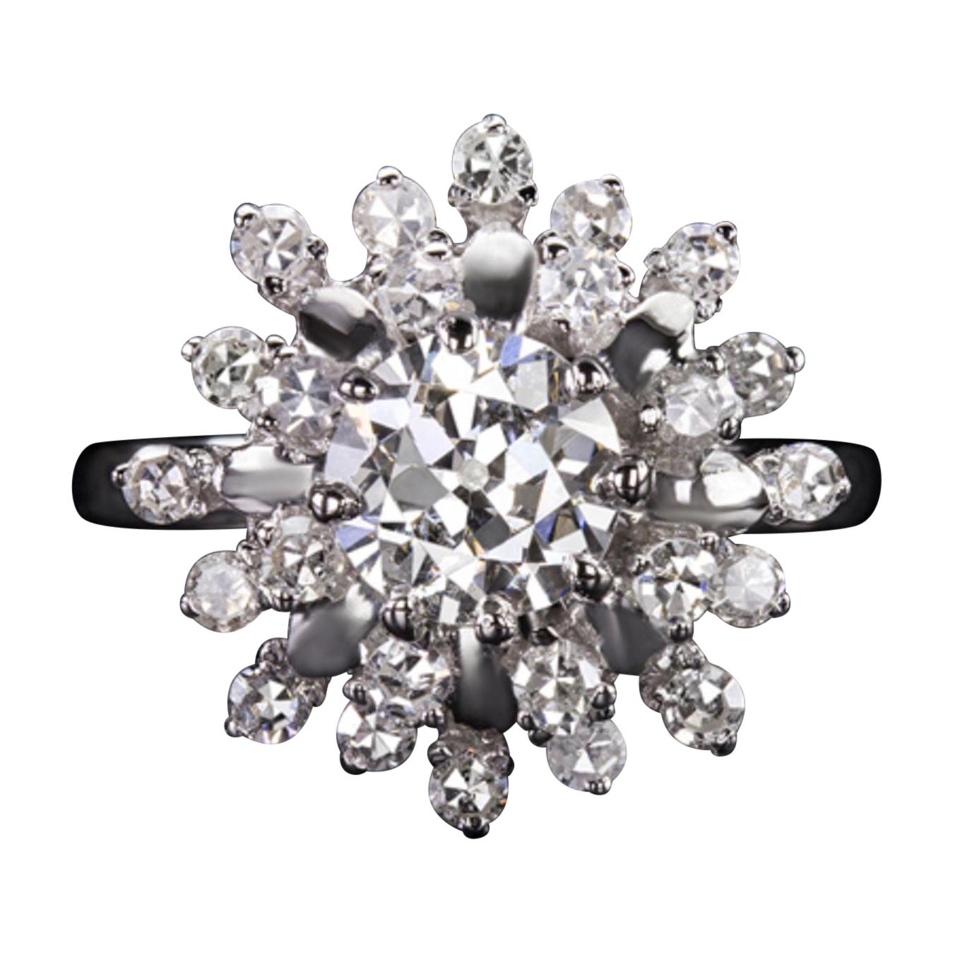 Art Deco Old European Diamond Onyx Platinum Cocktail Ring For Sale at ...