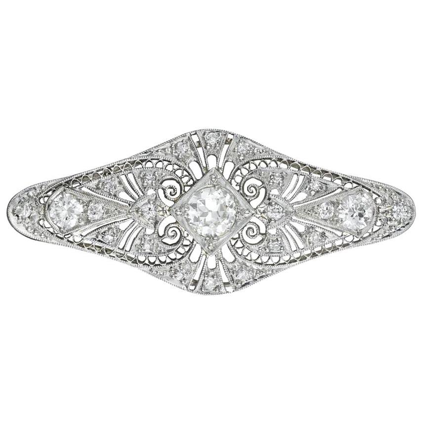 7.36 Carats GIA Old European Diamonds Platinum Pin For Sale at 1stDibs