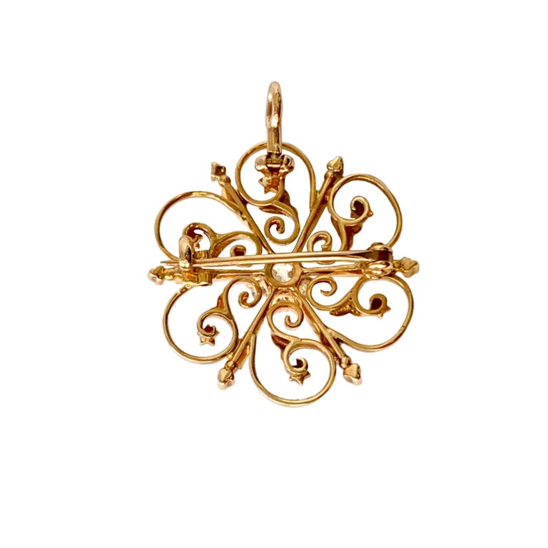Old European Cut Diamond Gold Star Pendant/Brooch For Sale at 1stDibs