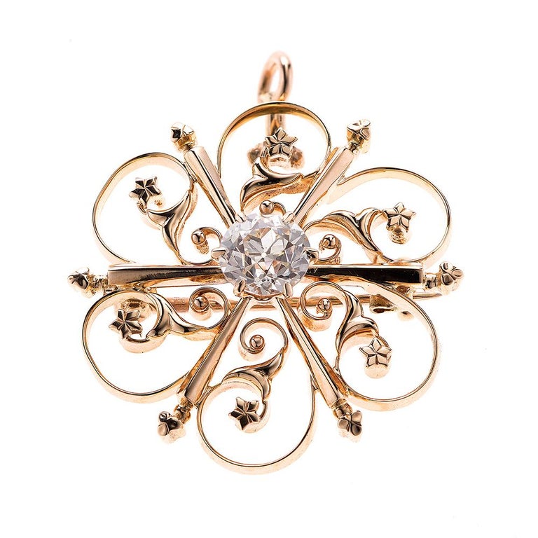 Old European Cut Diamond Gold Star Pendant/Brooch For Sale at 1stDibs