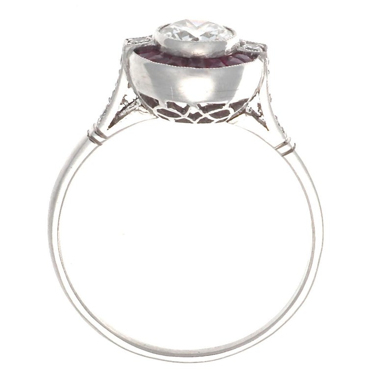 Old European Cut Diamond Ruby Platinum Ring For Sale at 1stDibs