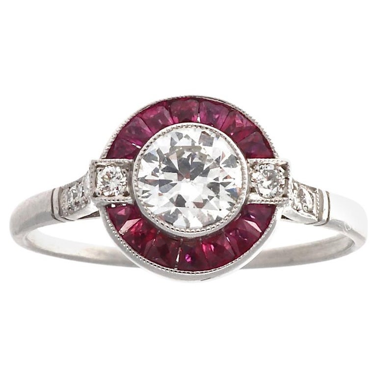Old European Cut Diamond Ruby Platinum Ring For Sale at 1stDibs