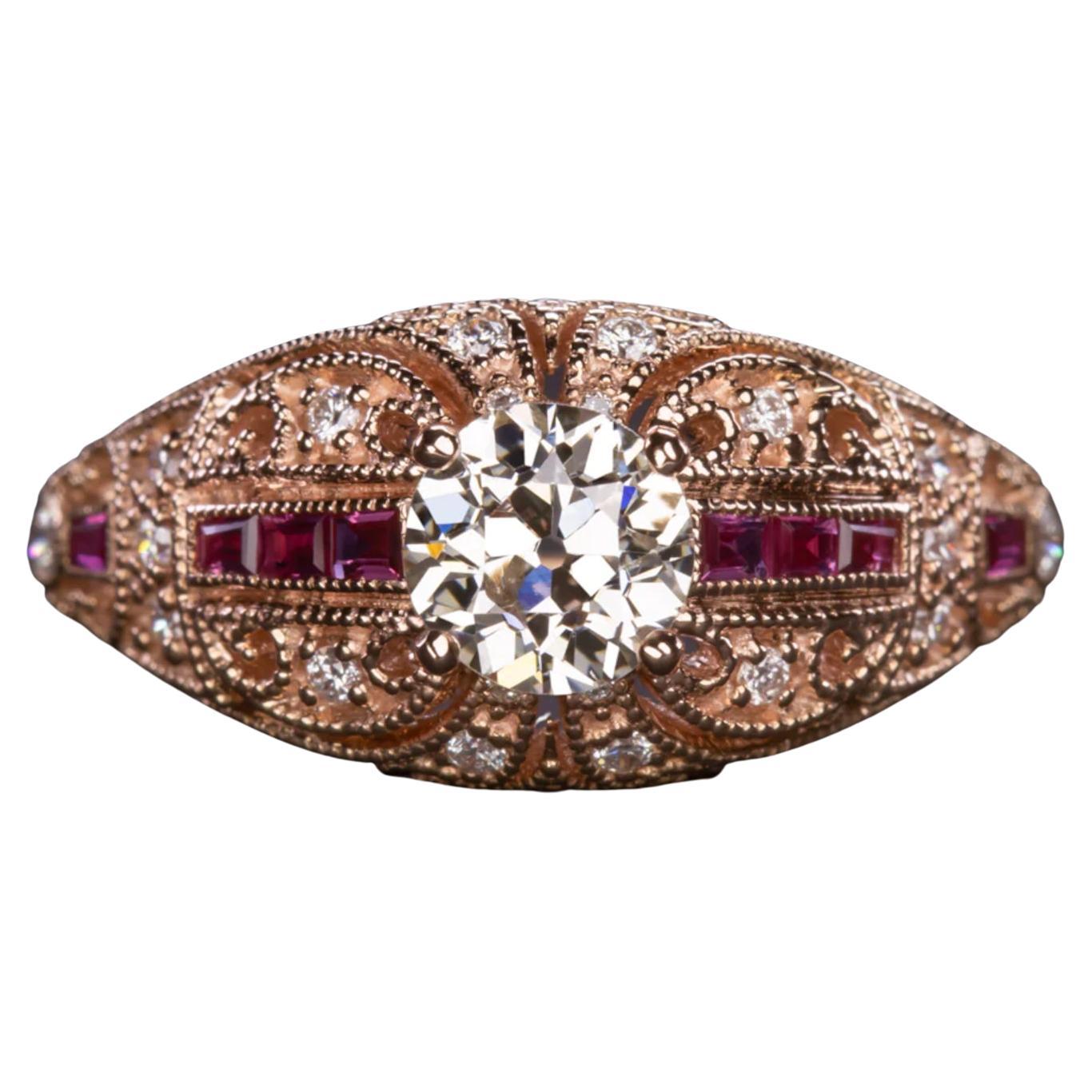 Vintage 10 Karat Rose Gold Ruby and Pearl Ring Etruscan Style For Sale ...