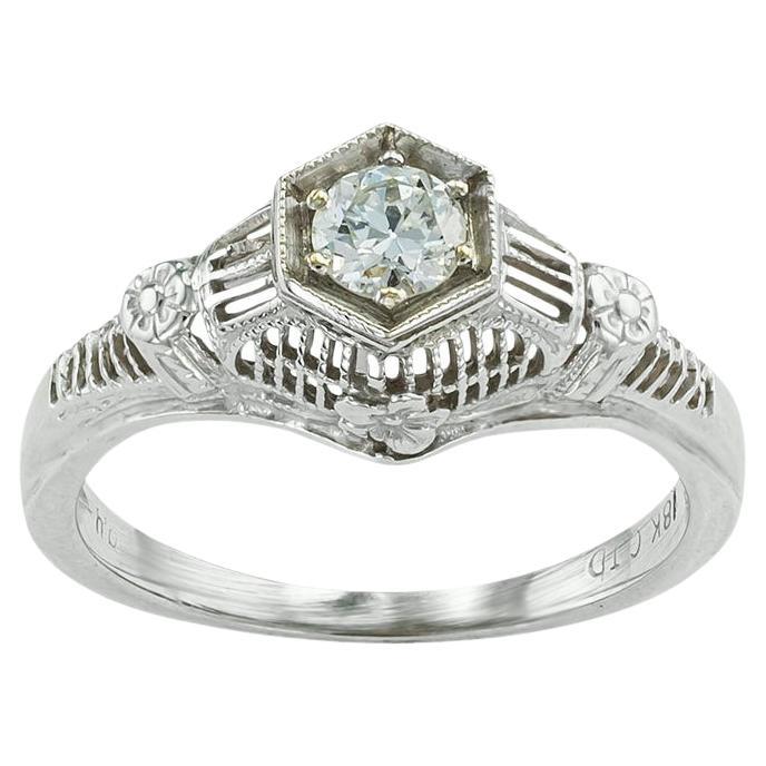 Stunning Old European Cut Diamond Engagement Ring at 1stDibs