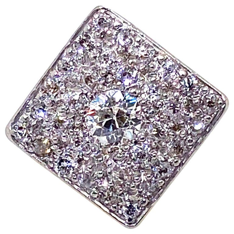 Old European Cut Diamond Square Top Platinum and 14 Karat Yellow Gold ...