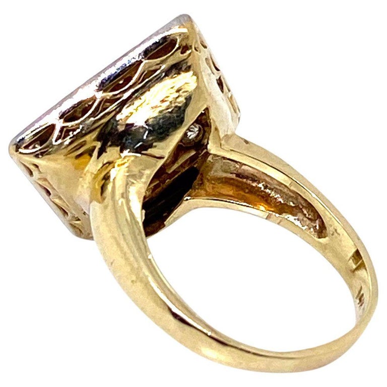 Old European Cut Diamond Square Top Platinum and 14 Karat Yellow Gold ...