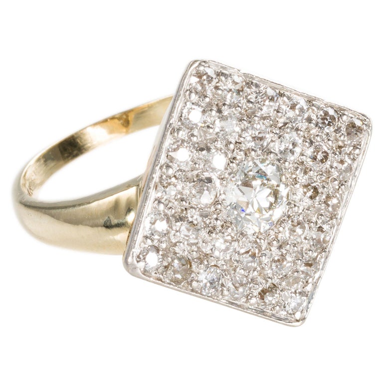 Old European Cut Diamond Square Top Platinum and 14 Karat Yellow Gold ...