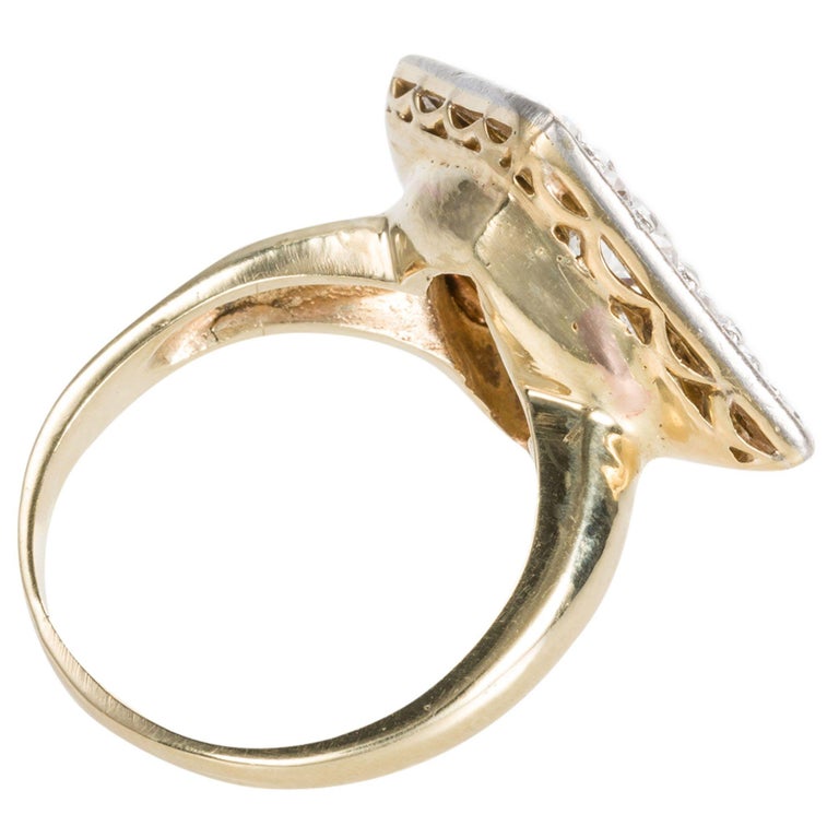 Old European Cut Diamond Square Top Platinum and 14 Karat Yellow Gold ...