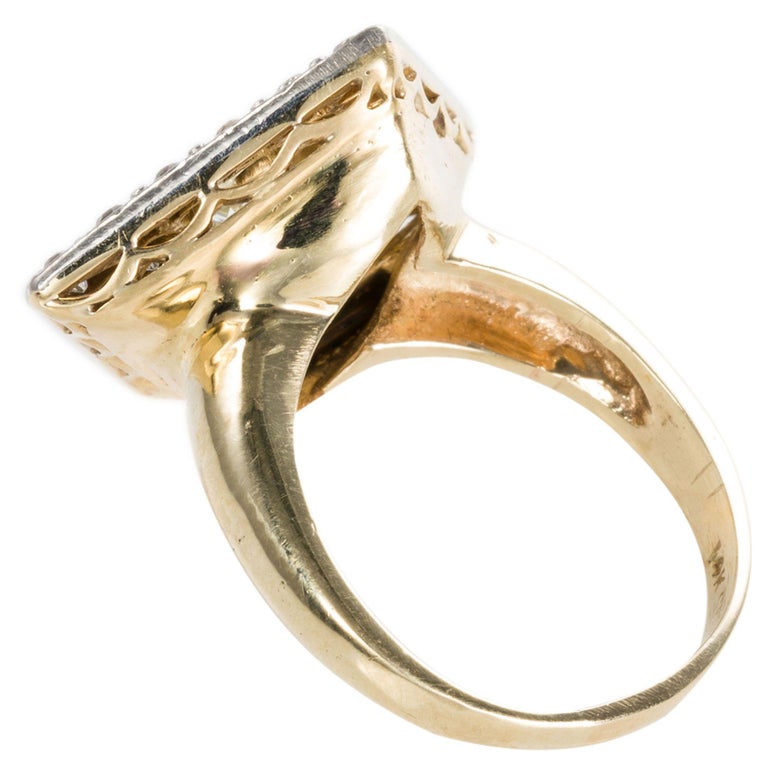 Old European Cut Diamond Square Top Platinum and 14 Karat Yellow Gold ...